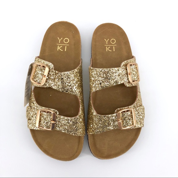 Yoki | Shoes | Yoki Glitter Sandals Flatbed Buckle Bork Shoes New ...